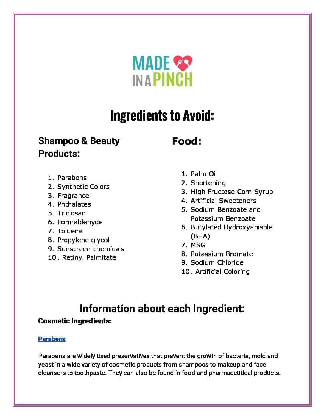 MIAP 20 Ingredients to Avoid - Made In A Pinch
