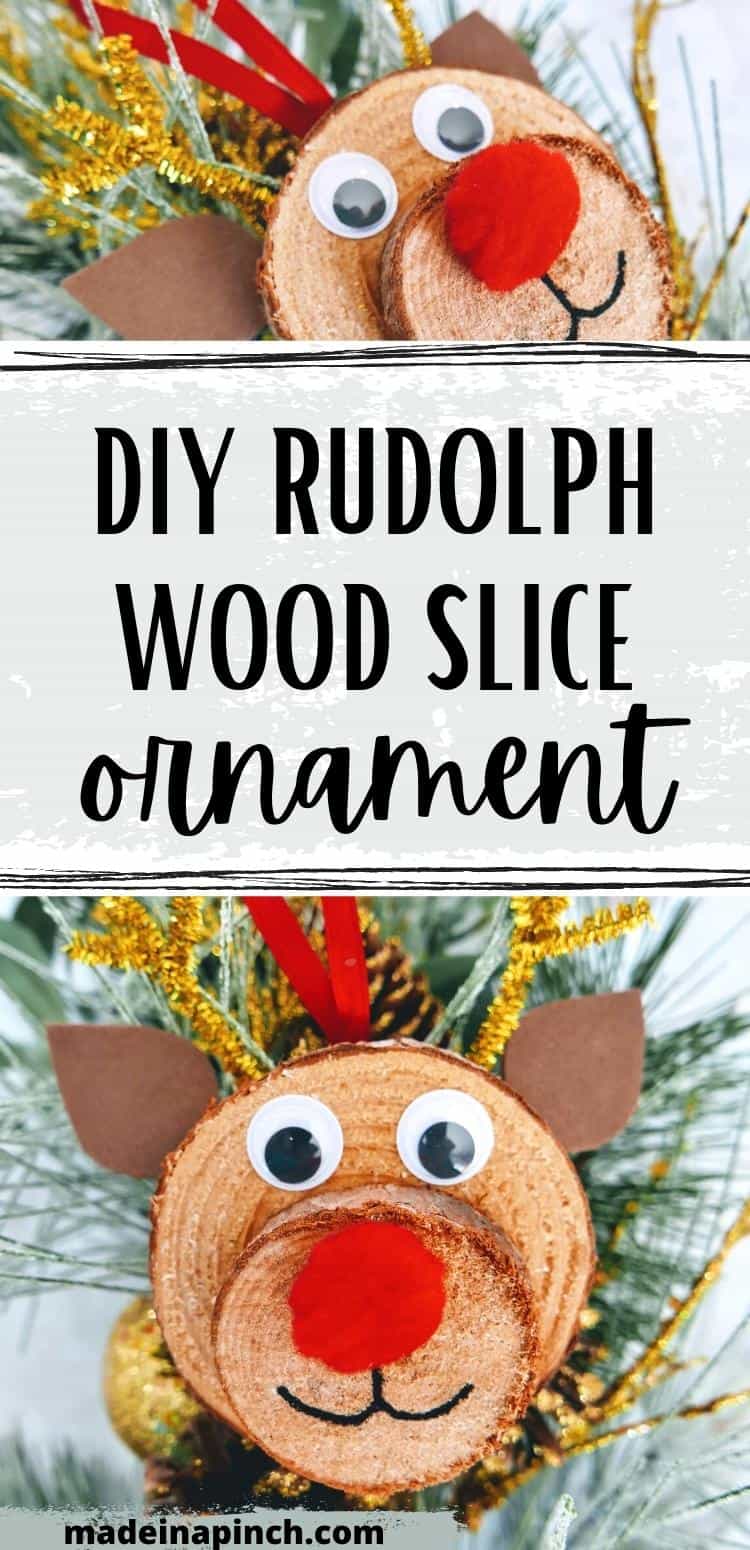 Adorable DIY Wood Slice Rudolph Ornaments - Made In A Pinch