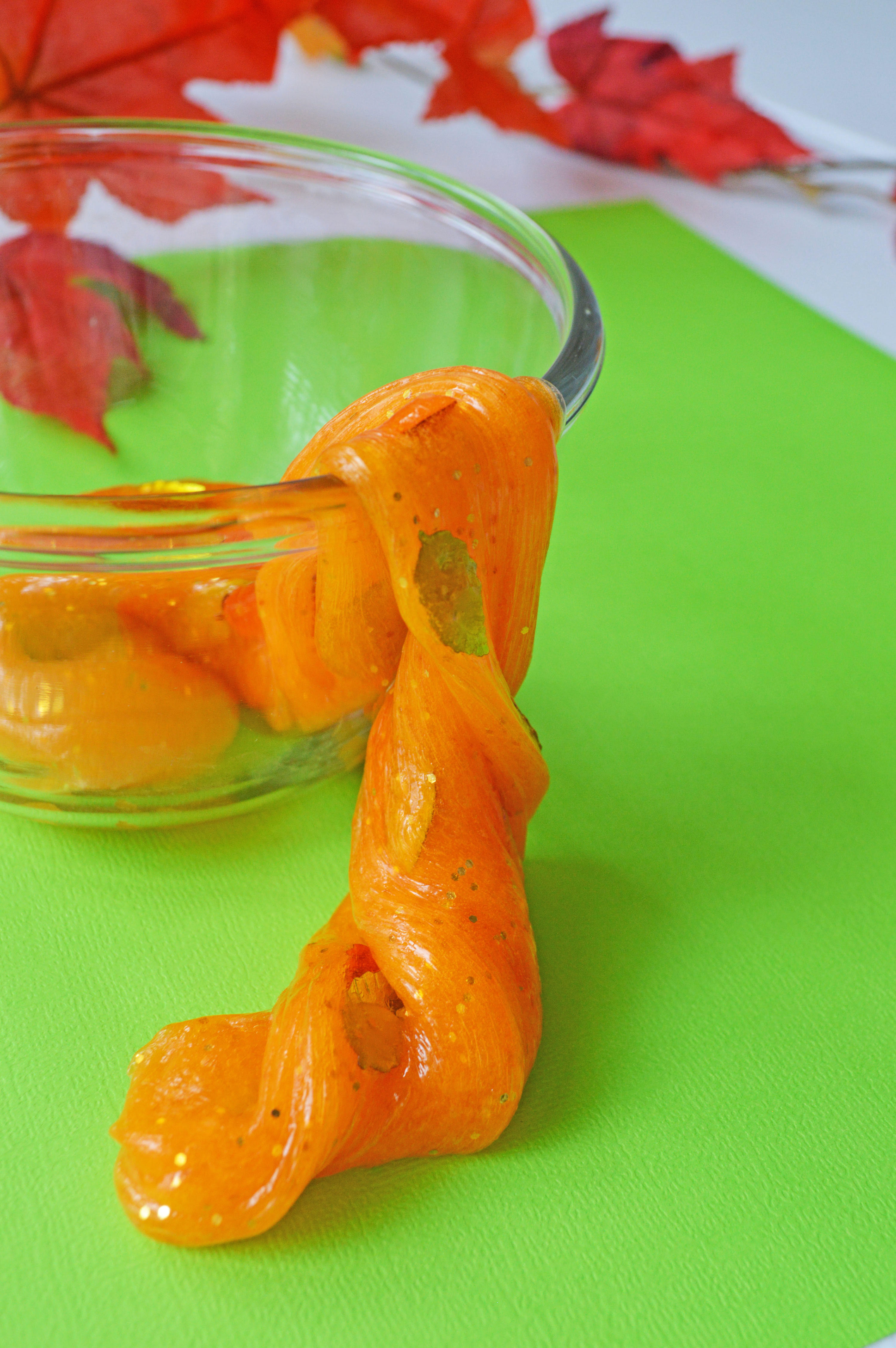 Orange Glitter Fall Slime Recipe - Made In A Pinch