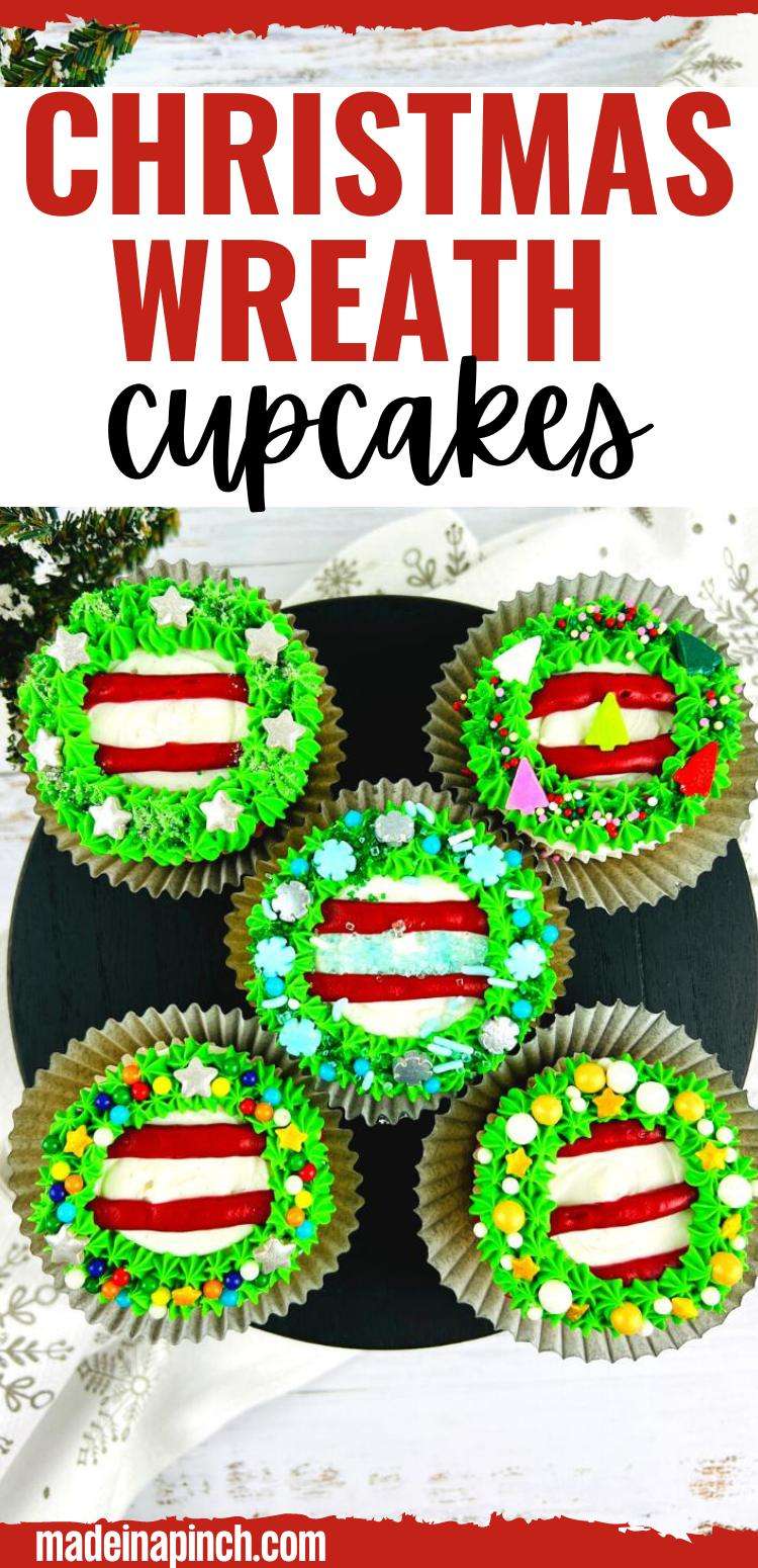 Christmas Wreath Cupcakes - Made In A Pinch