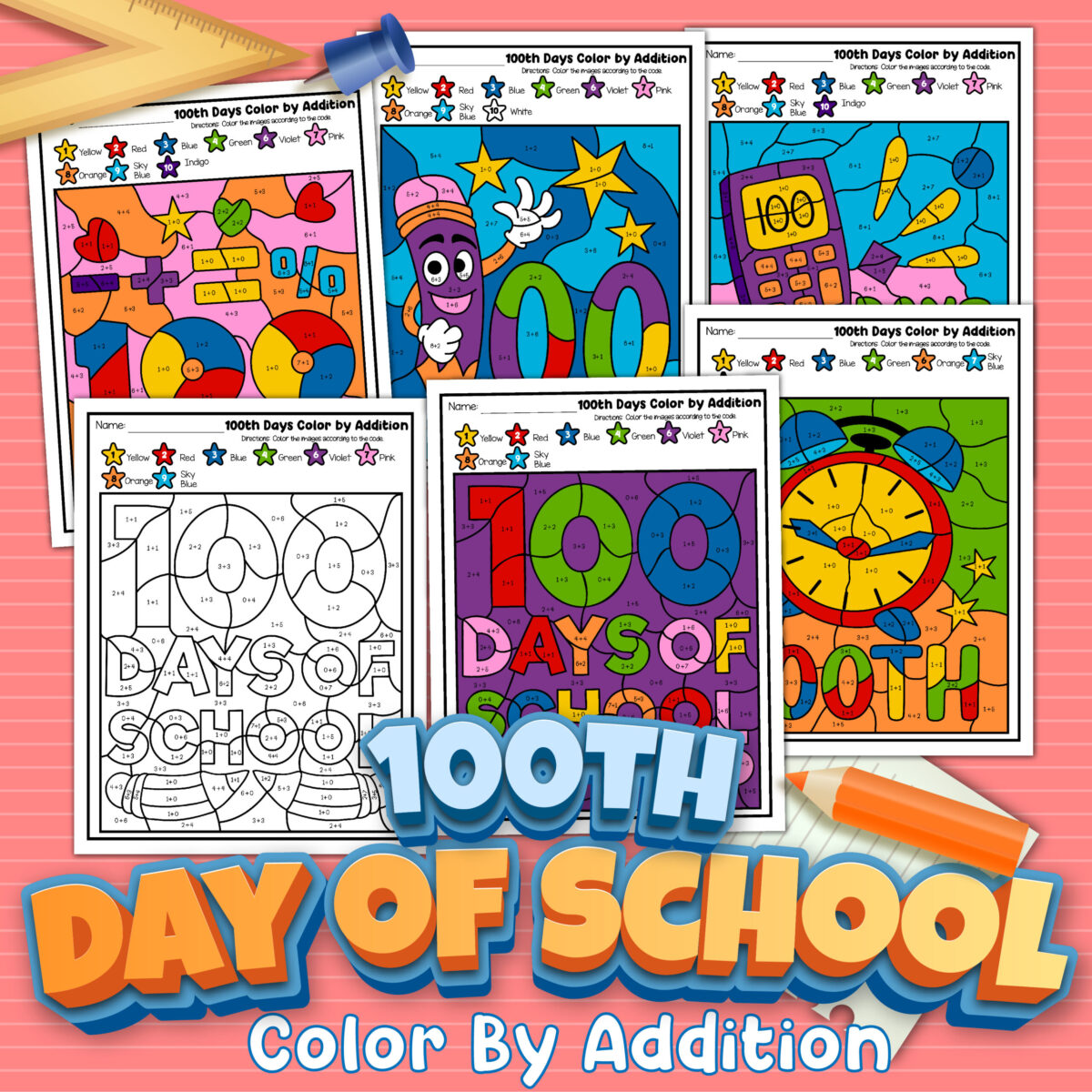 100th Day Of School Coloring Page Printable Pack - Made In A Pinch