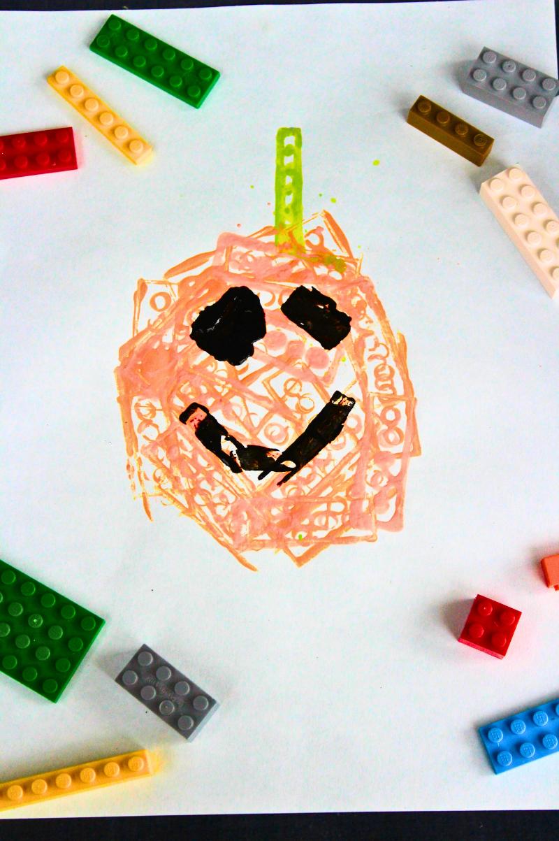 Easy Stamped Pumpkin Lego Painting Craft - Made In A Pinch
